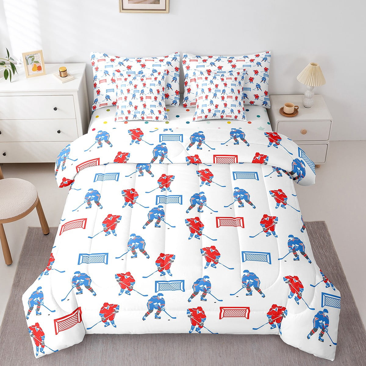 Boys Ice Hockey Player King Comforter Set 7 Piece,Kids Winter Sports ...