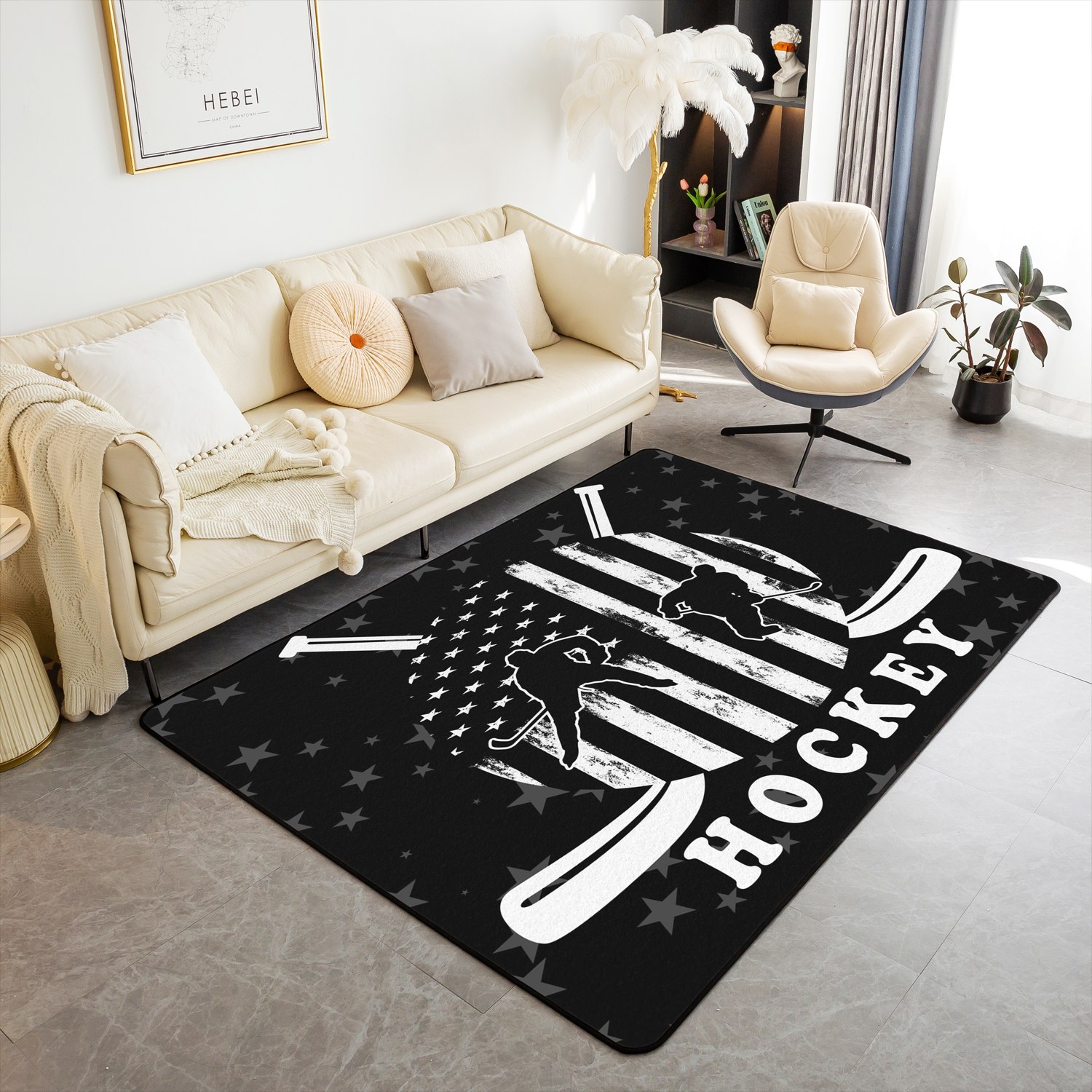 Erosebridal Ice Hockey Rug,American Flag Puck Hockey Area Rug 3x5 for ...