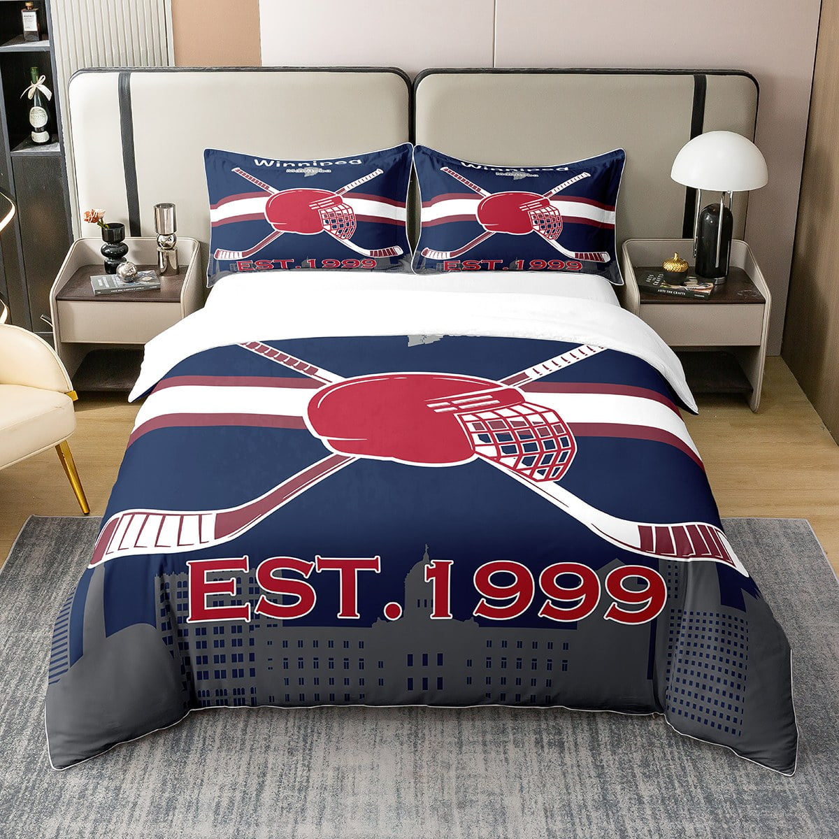 YST Boys Ice Hockey Themed 100% Natural Cotton Duvet Cover Full,Kids ...