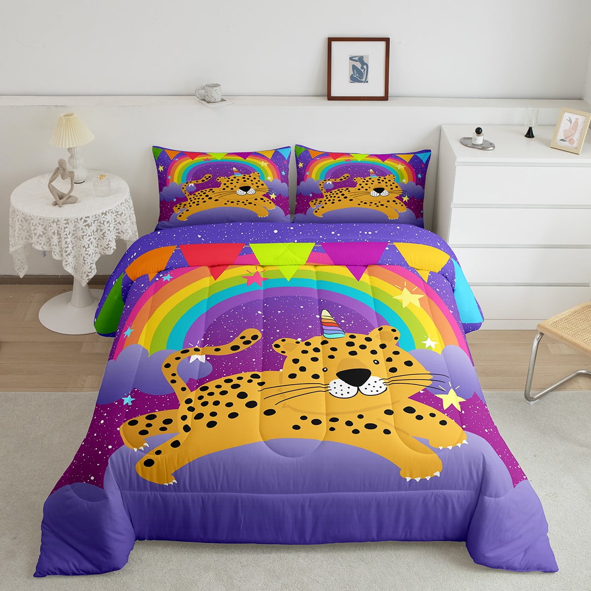 YST Boys Leopard Bedding Sets Twin Girls Quilt with 1 Pillowcase Cute ...