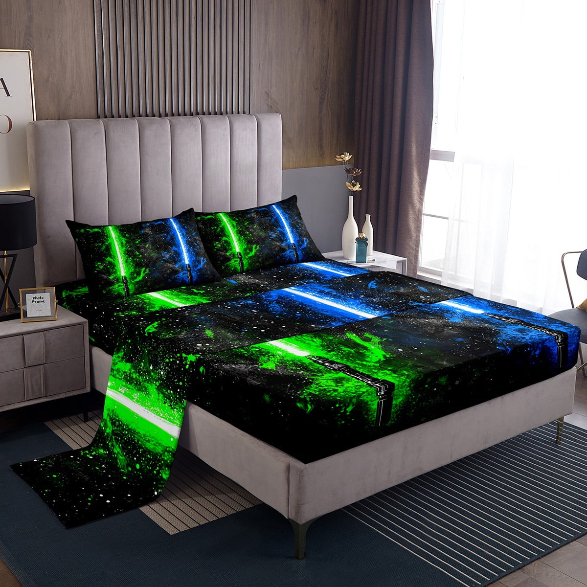 YST Boys Lightsaber Bed Sheets Twin Size, Neon Green Blue Sheets For ...