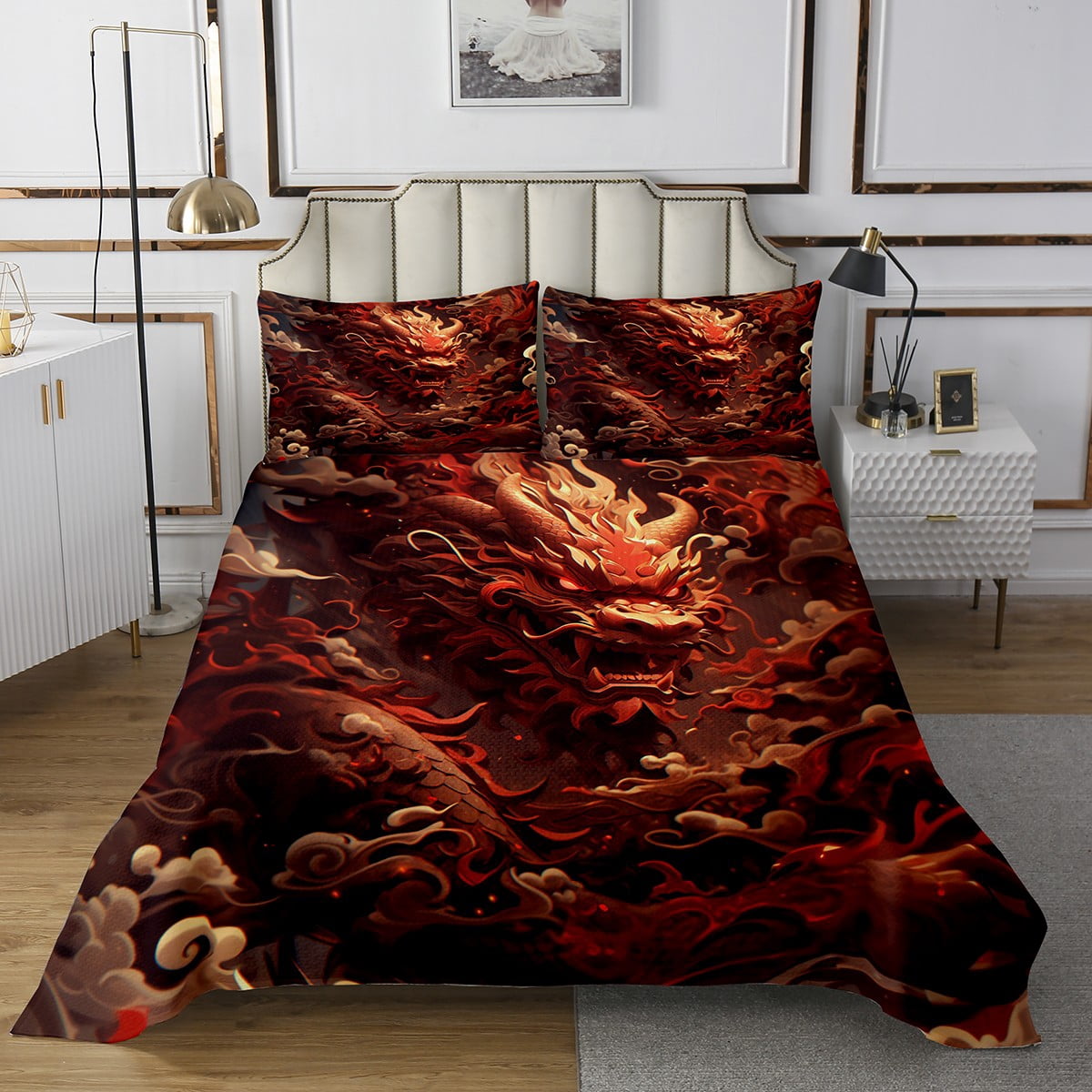 YST Boys Magic Dragon Queen Quilt Set Black and Red Coverlet Set, Wild ...