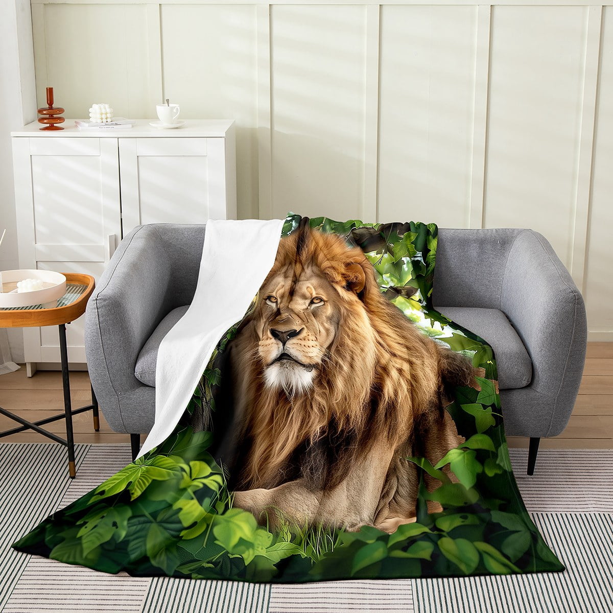 Men Lion Fleece Blanket Throw 50x60 Wild Brown Lion Throw Blanket For ...