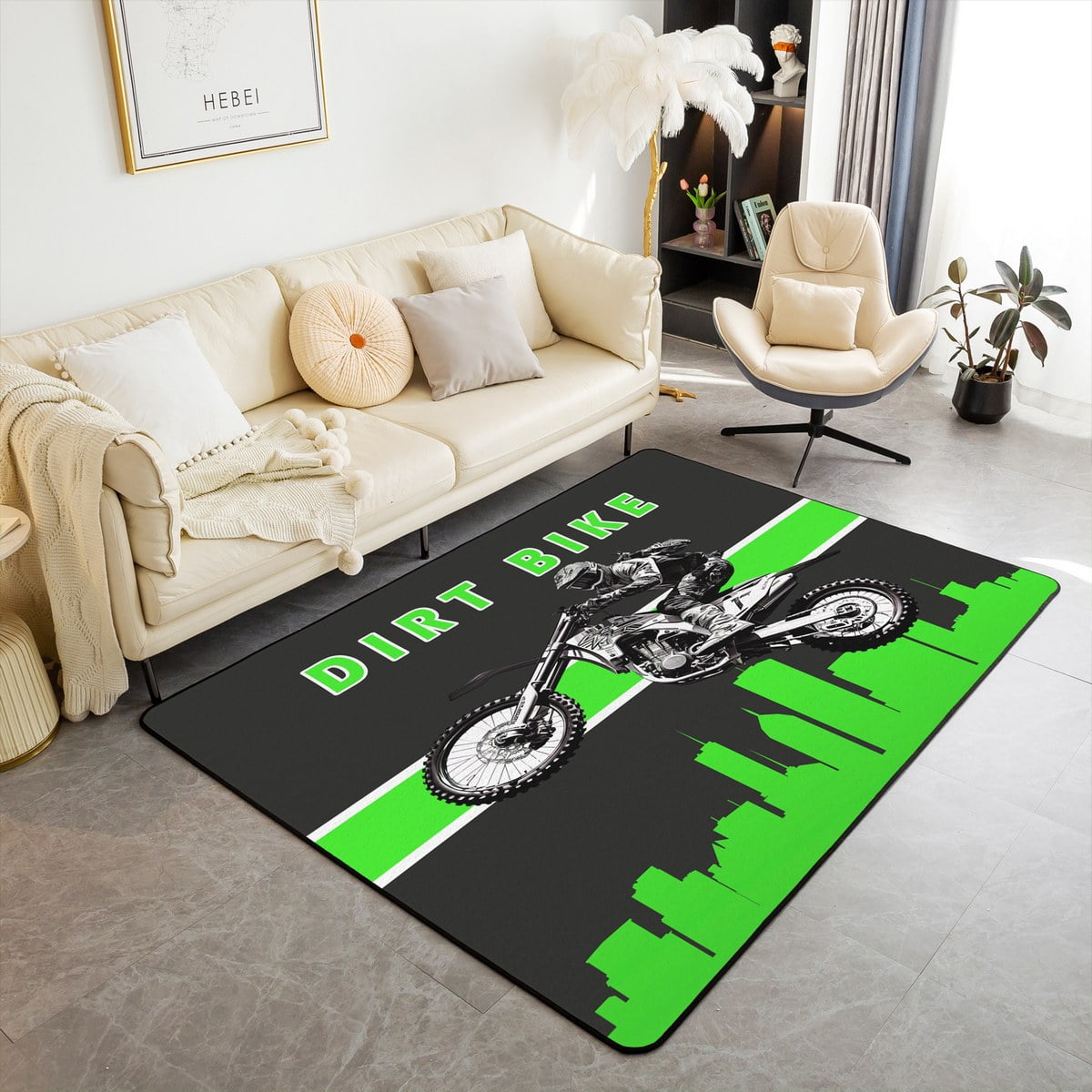 Erosebridal Motocross Rider Living Room Rugs 3x5 Black Green Indoor ...