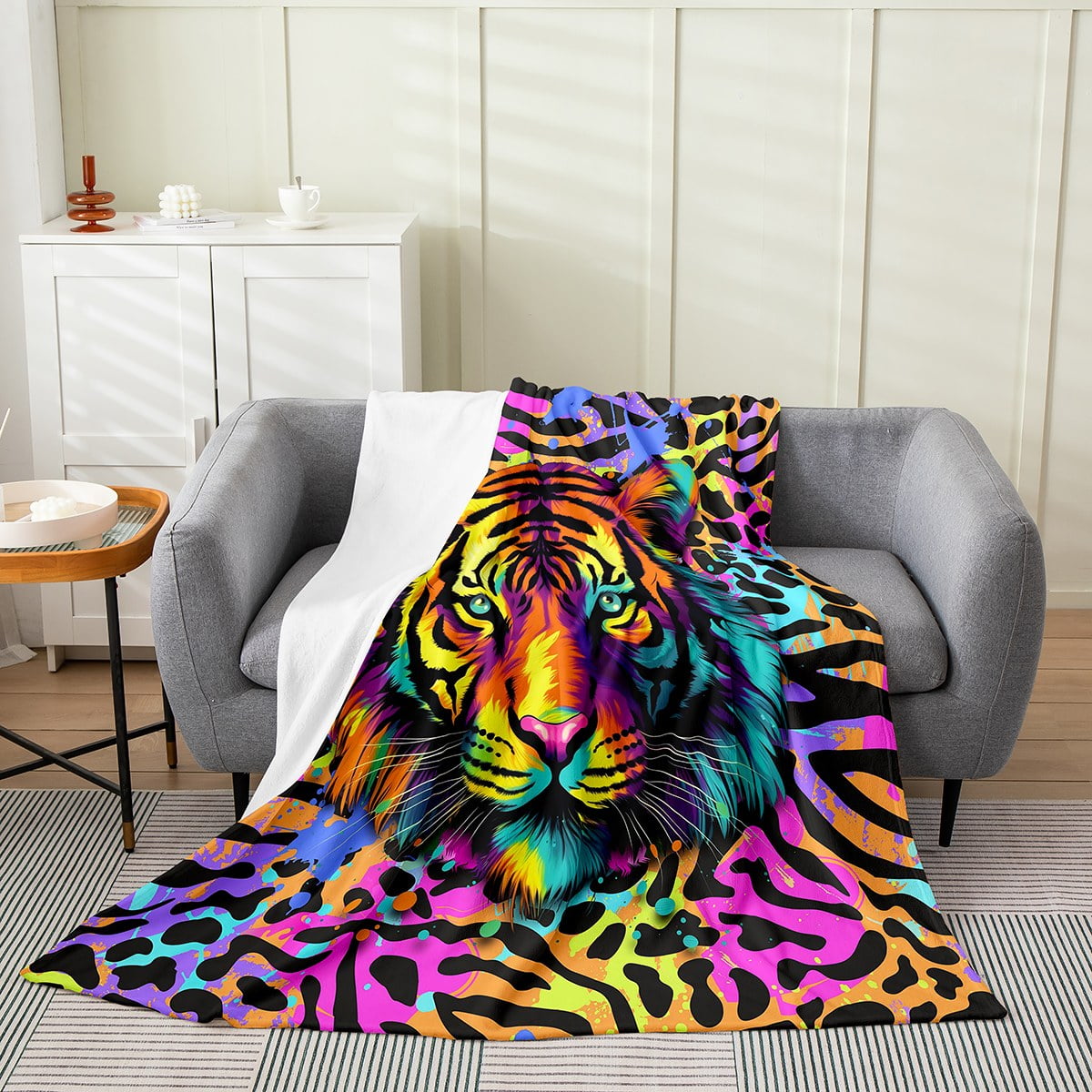 Ombre Tiger Fleece Blanket 3D Wild Tiger Print Blanket Colorful ...