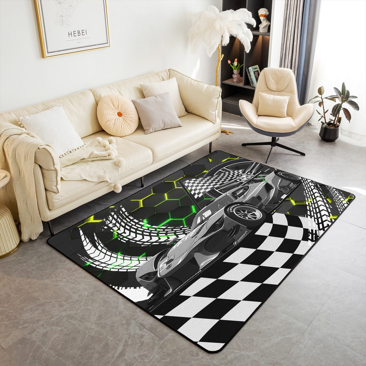 Erosebridal Race Car Area Rug 5x7 for Bedside,Yellow Green Neon Lights ...