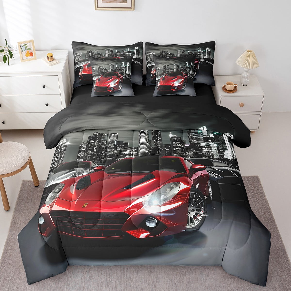 Erosebridal Race Car Bedding Set Queen Size Teens Red Black Sports Car ...
