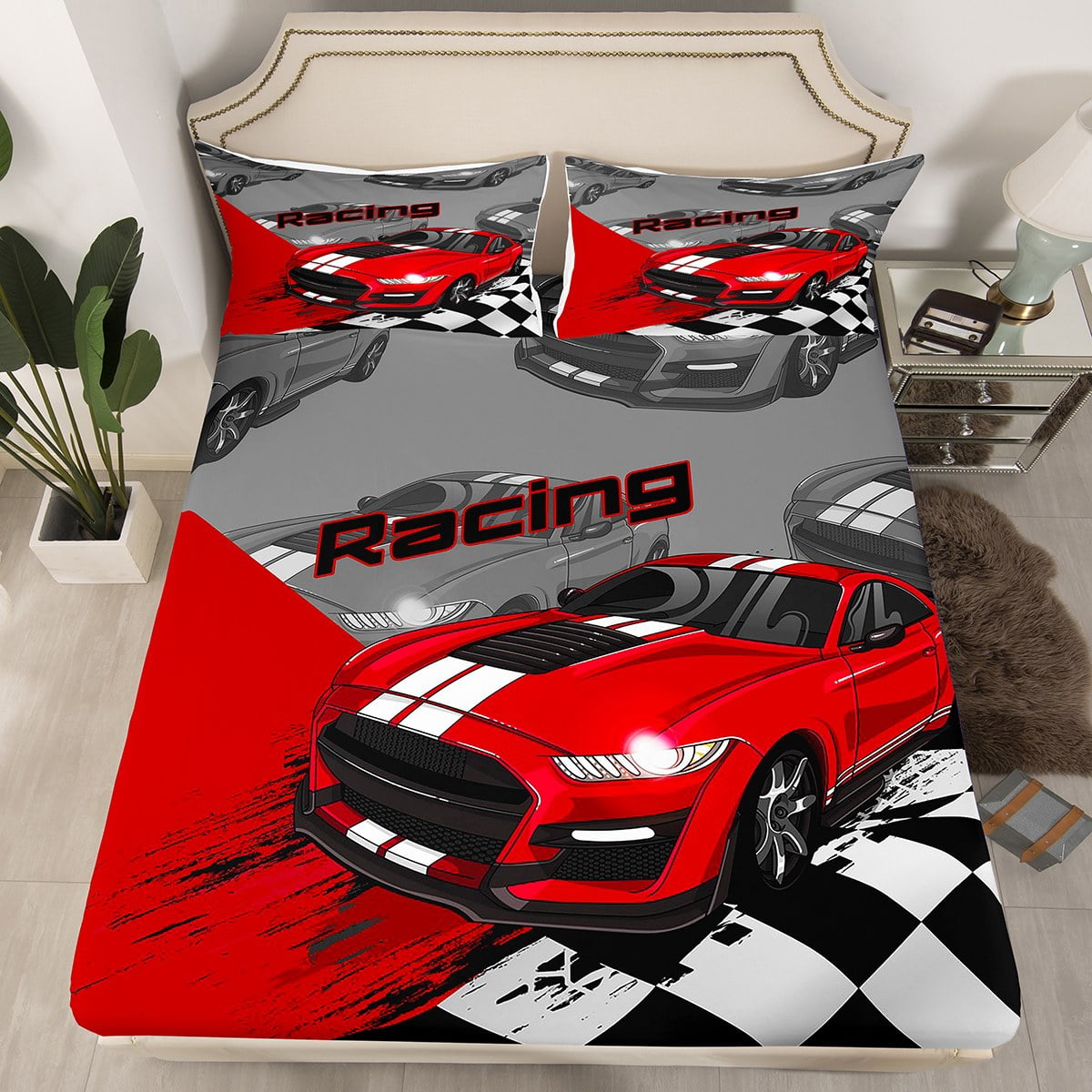 YST Boys Race Car Bedding Set Race Sports Car Fitted Sheet for Kids ...