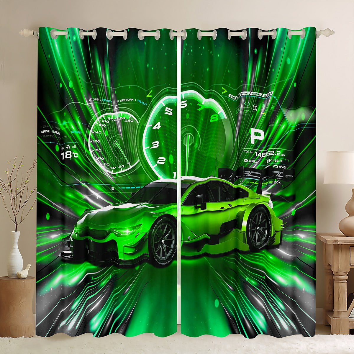 Erosebridal Race Car Curtains,Cool Sports Racing Car Decor Curtains ...