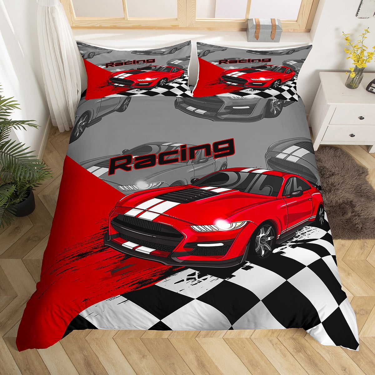 YST Boys Race Car Duvet Cover Race Sports Car Comforter Cover for Kids ...