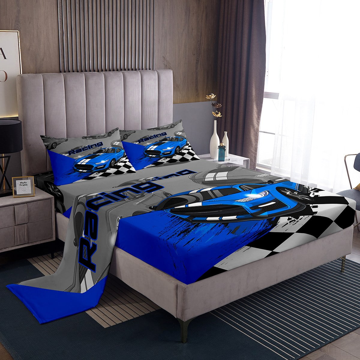Race Car Sheets Speed Sports Car King Bed Sheets Set Teens Blue Cool ...
