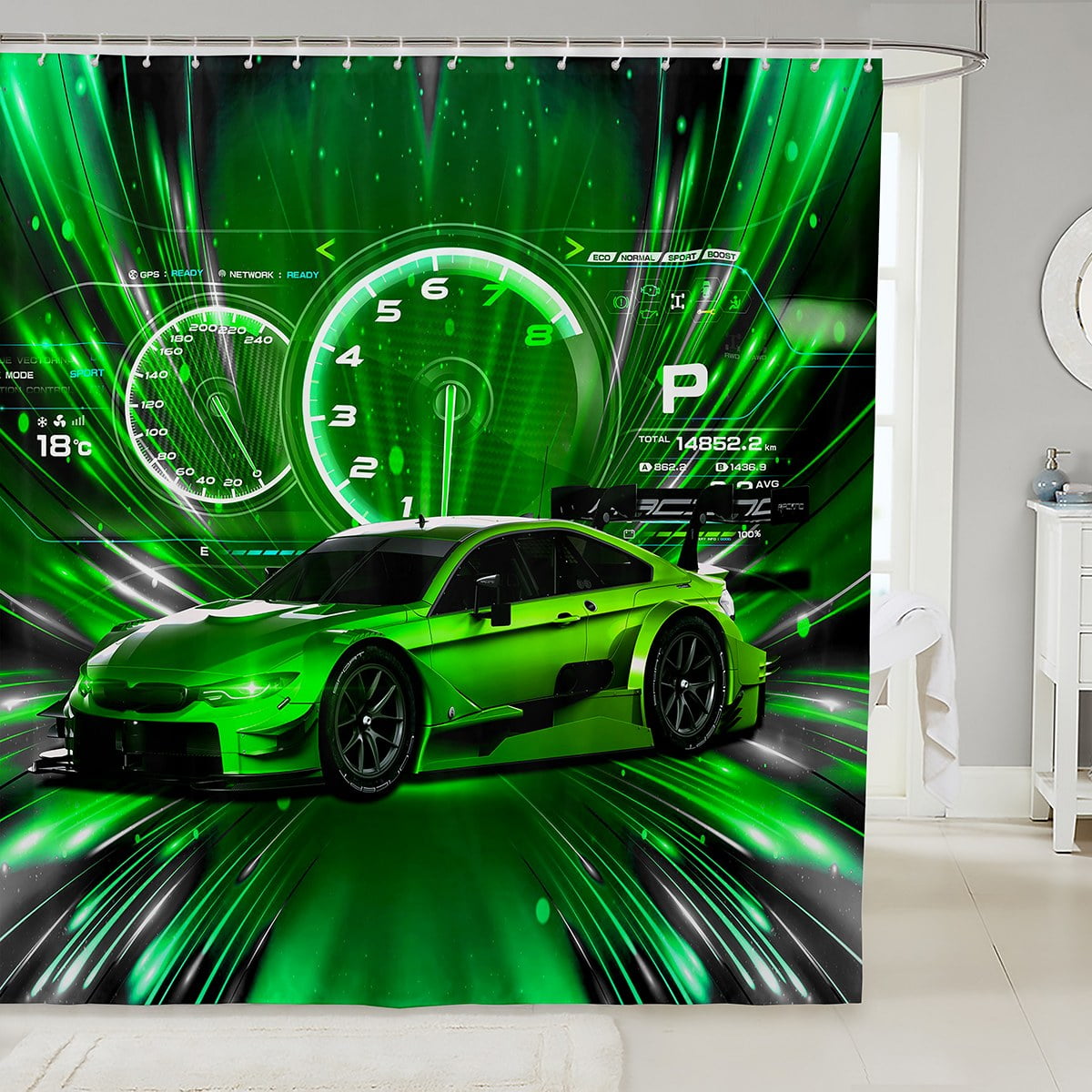 Race Car Shower Curtain, Cool Sports Racing Car Decor Bathroom Shower ...