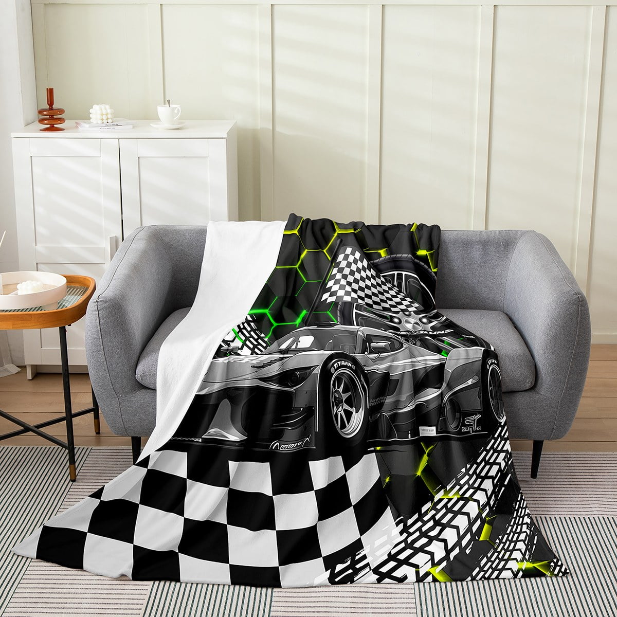 YST Boys Race Car Throw Blanket Throw 50x60 inch,Yellow Green Neon ...