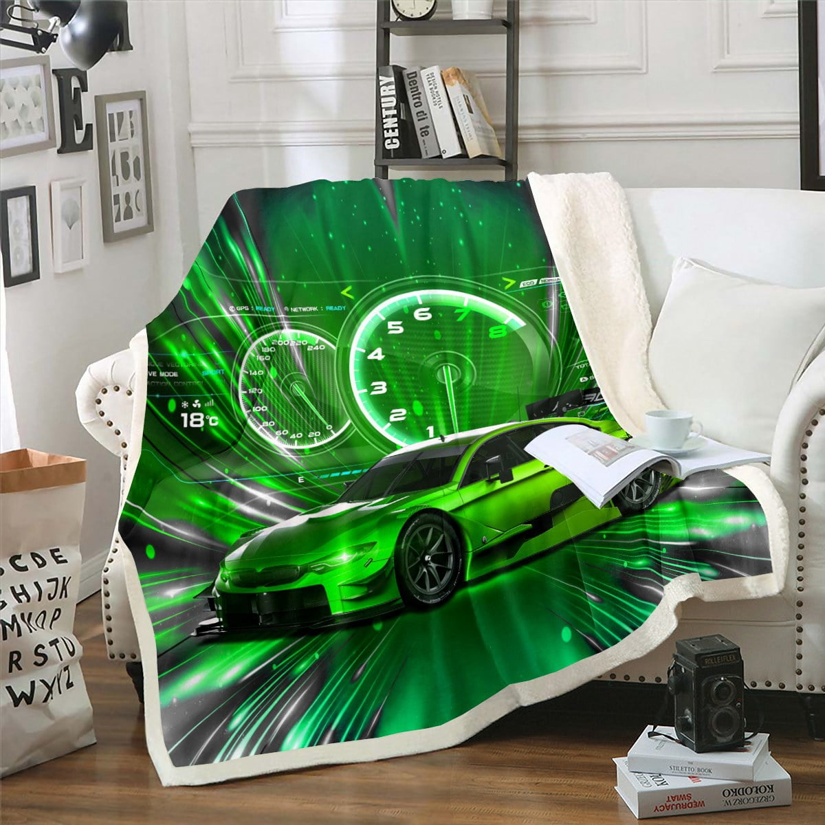 Race Car Throw Blanket, Cool Sports Racing Car Decor Fleece Blanket ...