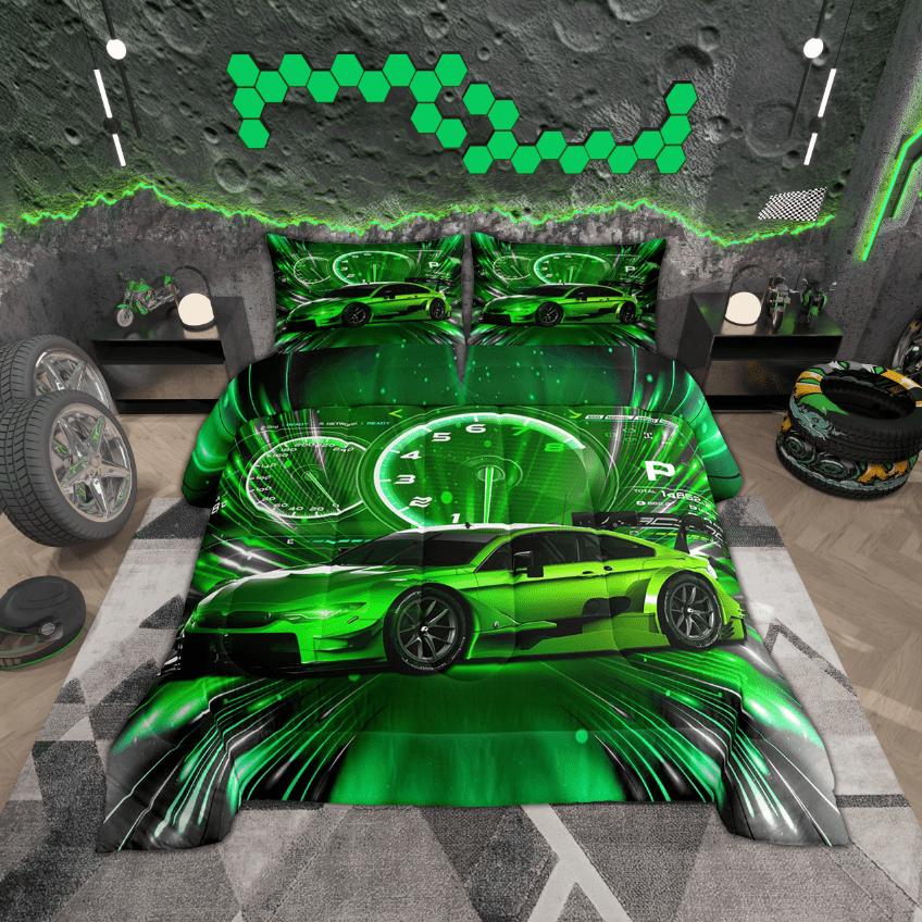 Race Car Twin Size Comforter Set, Cool Sports Racing Car Decor Bedding ...