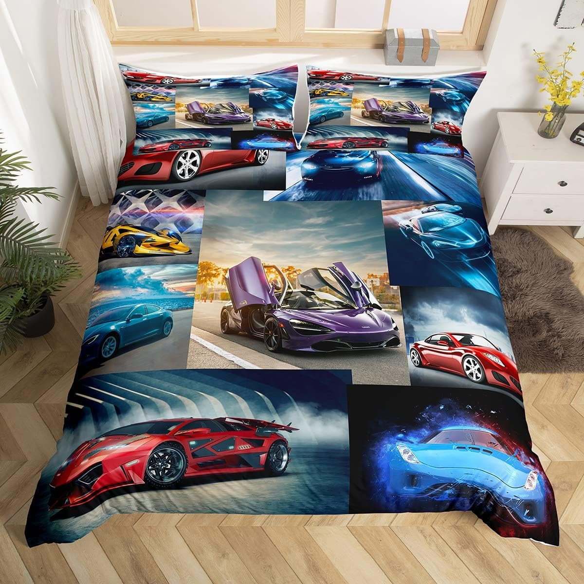 YST Boys Racing Car Comforter Cover Set Twin Size,Sports Car Duvet ...