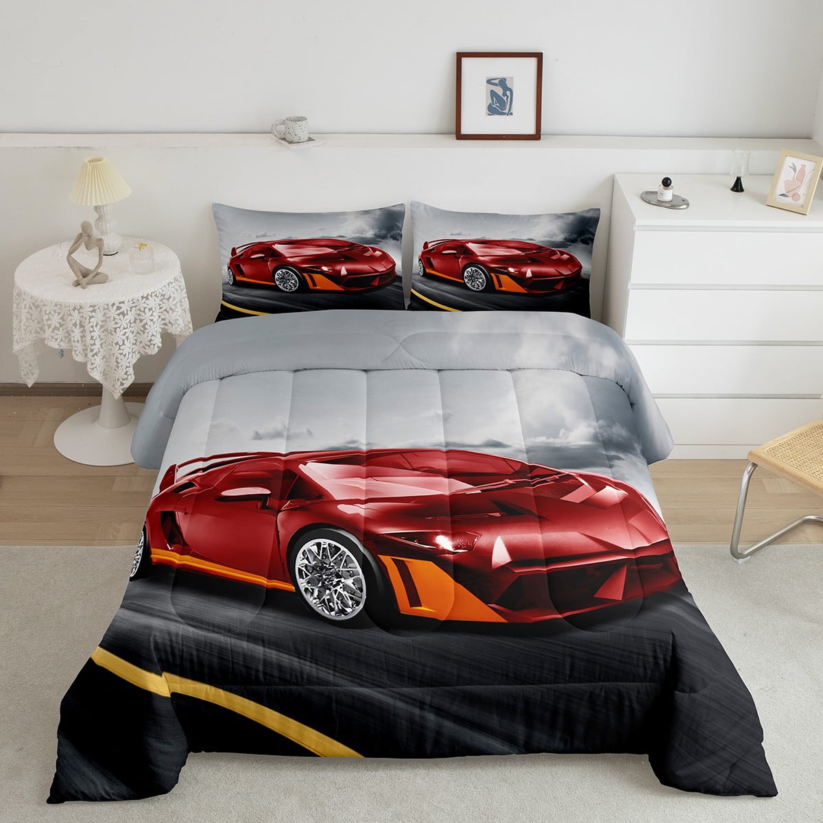 Erosebridal Racing Car Comforter Set Twin, Red Race Car Bedding Set ...