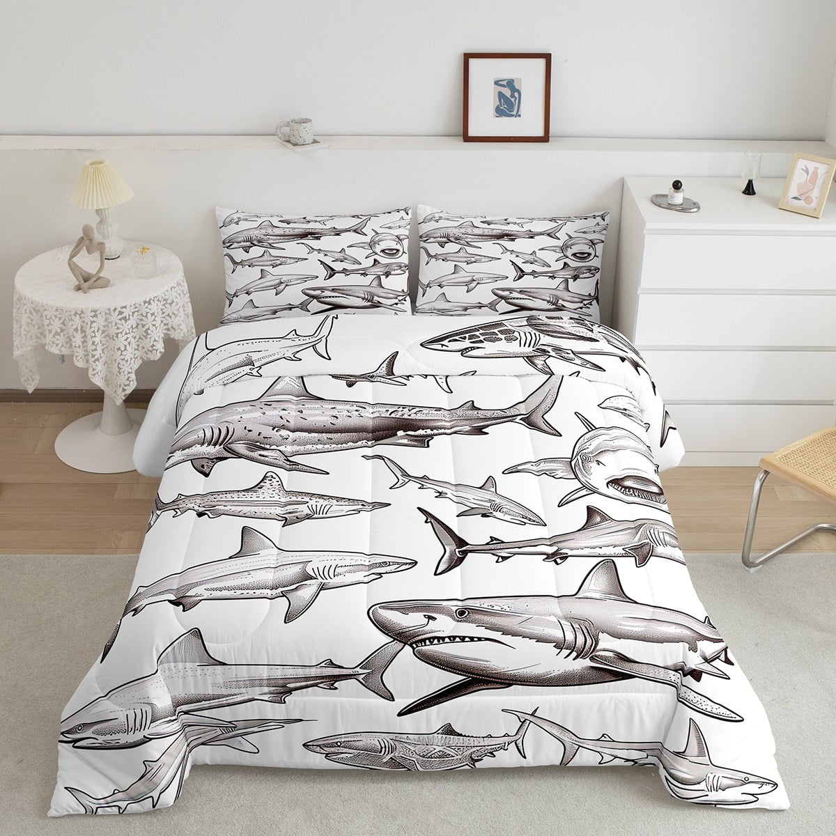 YST Boys Shark Comforter Set, Ocean Life Bedding Set Twin Size For Kids ...