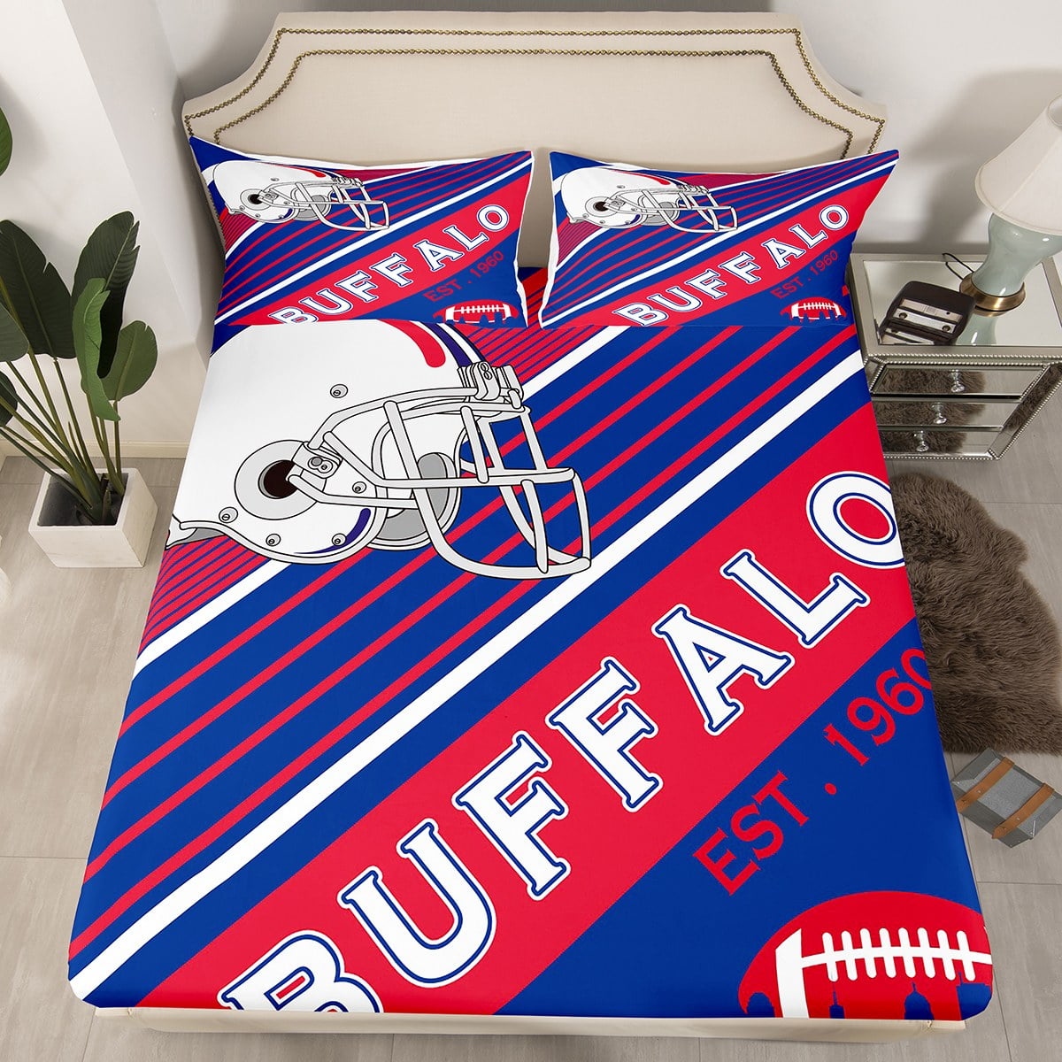 Sheets American Football Sheet Set Blue and Red Rugby Game Helmet Bed ...