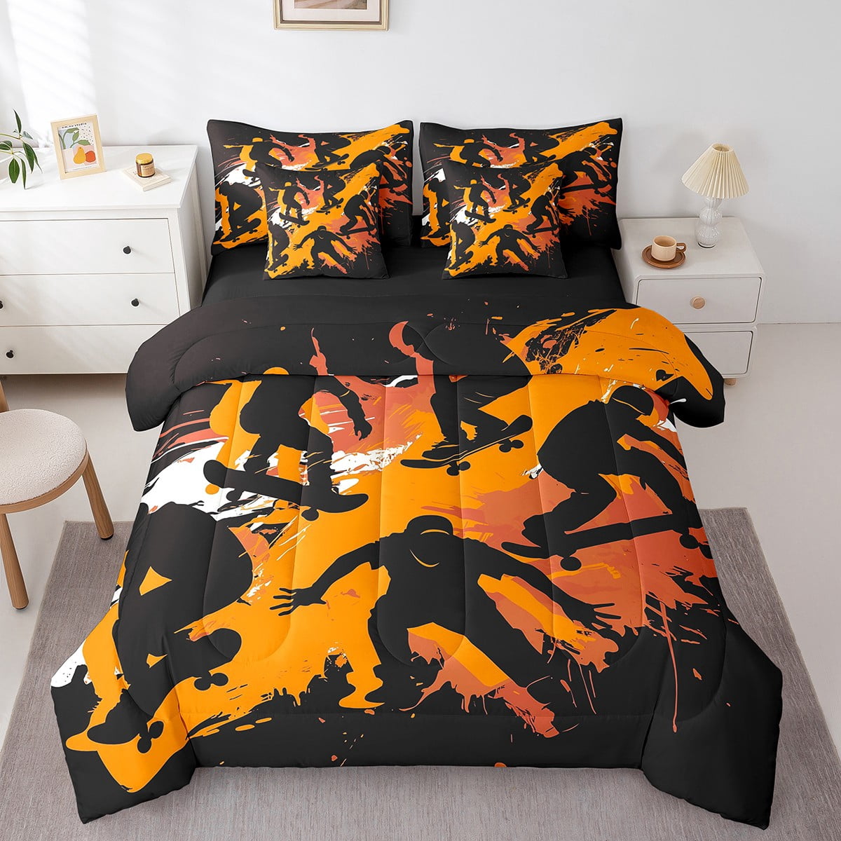 Skateboard 7 Piece Comforter Set King Skateboarding Bedding Set With ...