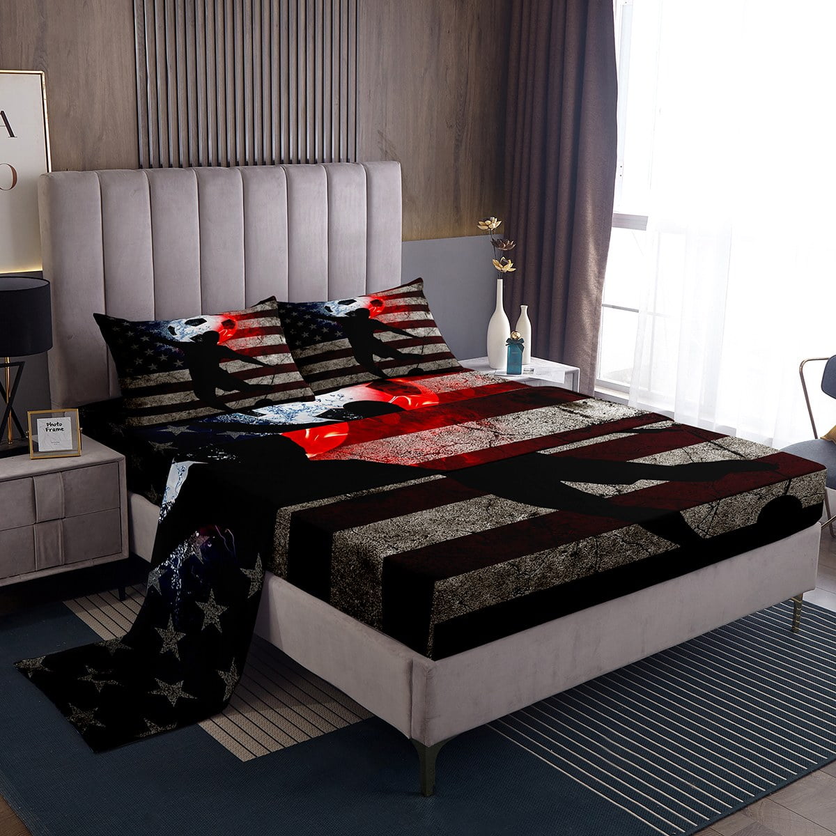YST Boys Soccer Football Bed Sheets Set Retro USA Flag King Size Sheet ...