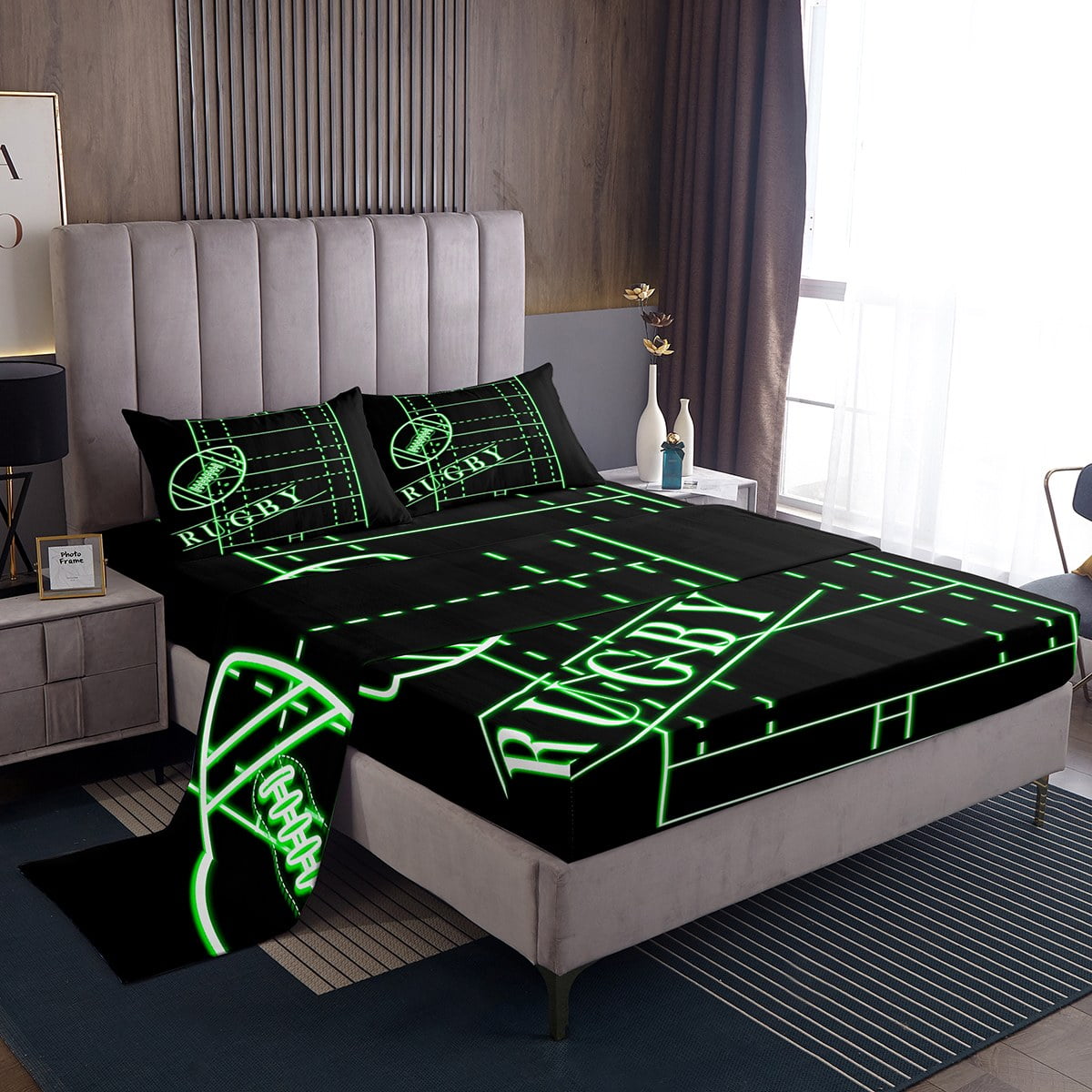 YST Boys Soccer Full Sheet Set for Kids Teens Black Green Sheets ...