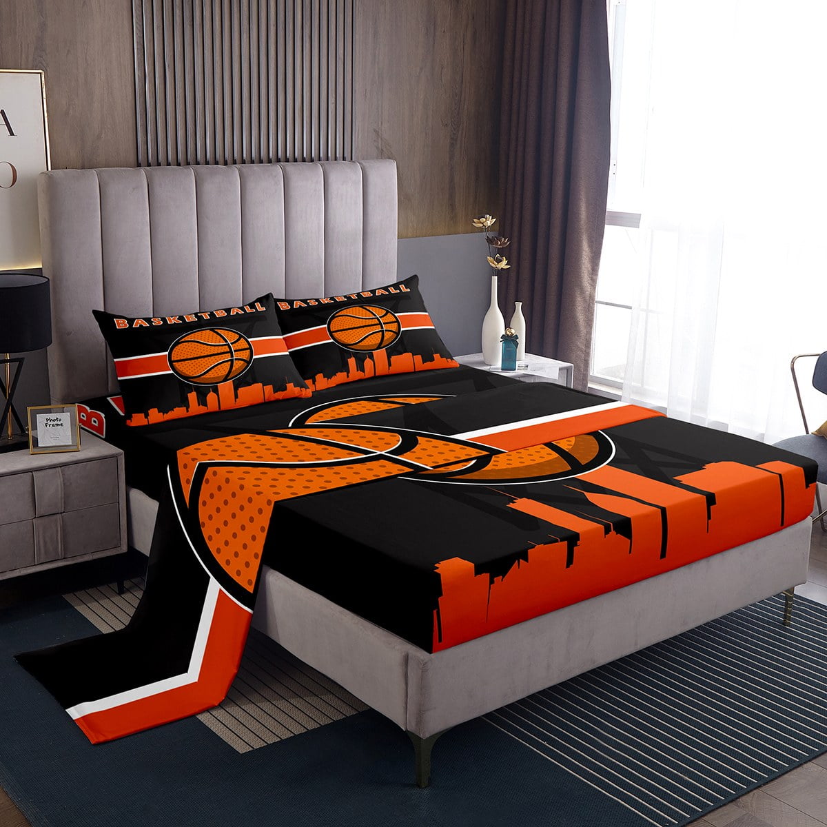 Erosebridal Sport Bed Sheets Set Basketball Full Size Sheet Sets Teens Adults, Black Orange ...