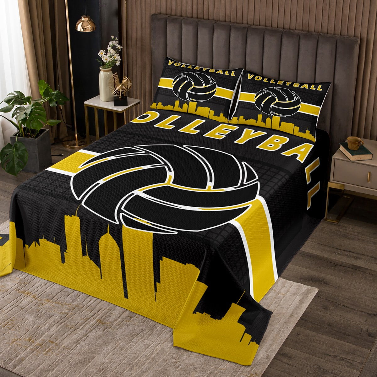 YST Boys Sport Bedspread Twin Size Volleyball Quilt Set for Kids Teens ...