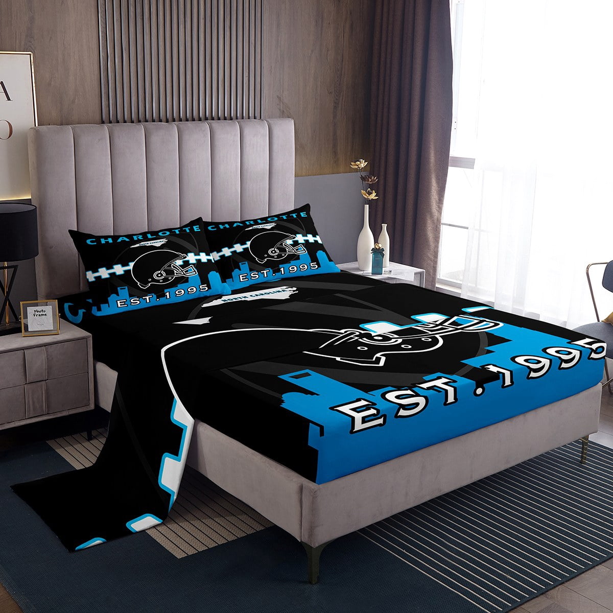 Sports Bed Sheets Set Full Size,Football Helmet Sheet Set,Blue Black ...