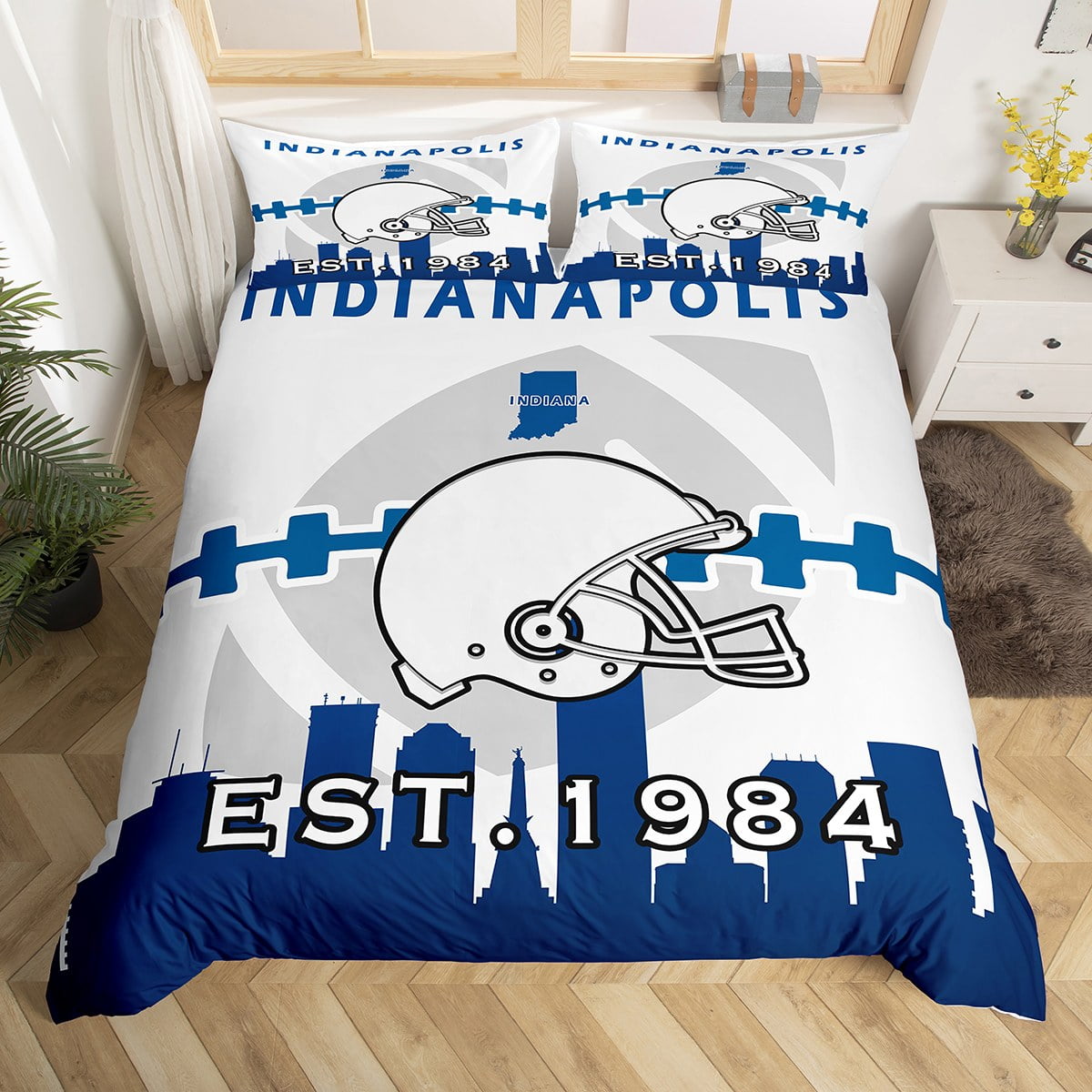 YST Boys Sports Bedding Set King,Football Helmet Duvet Cover,Blue Gray ...