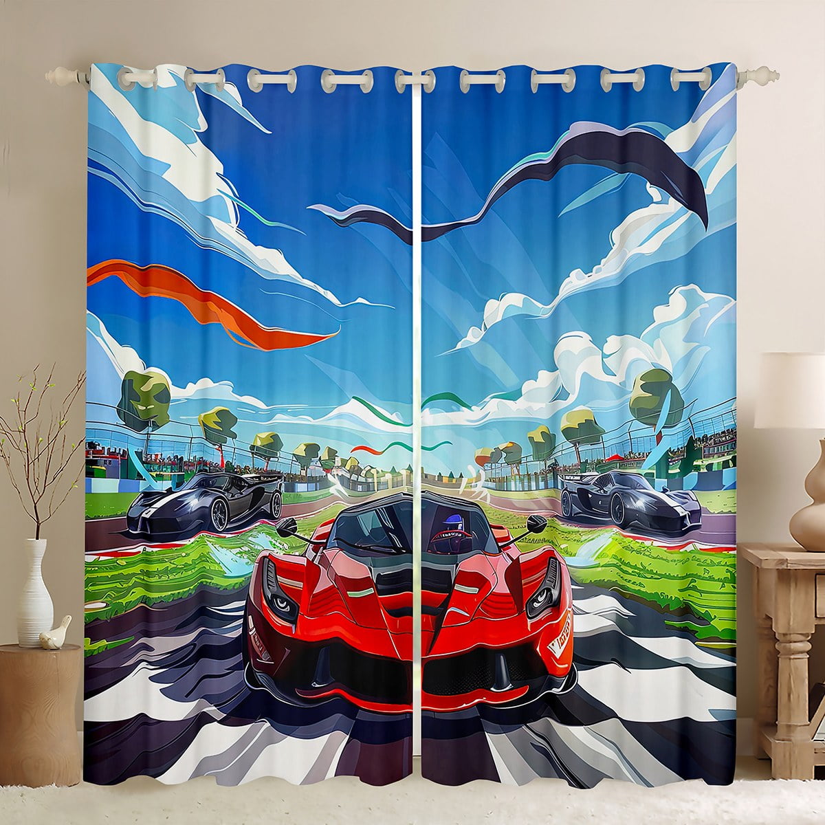 Sports Car 30%-50% Blackout Curtains 84x90 Red Race Car Curtains,Black ...