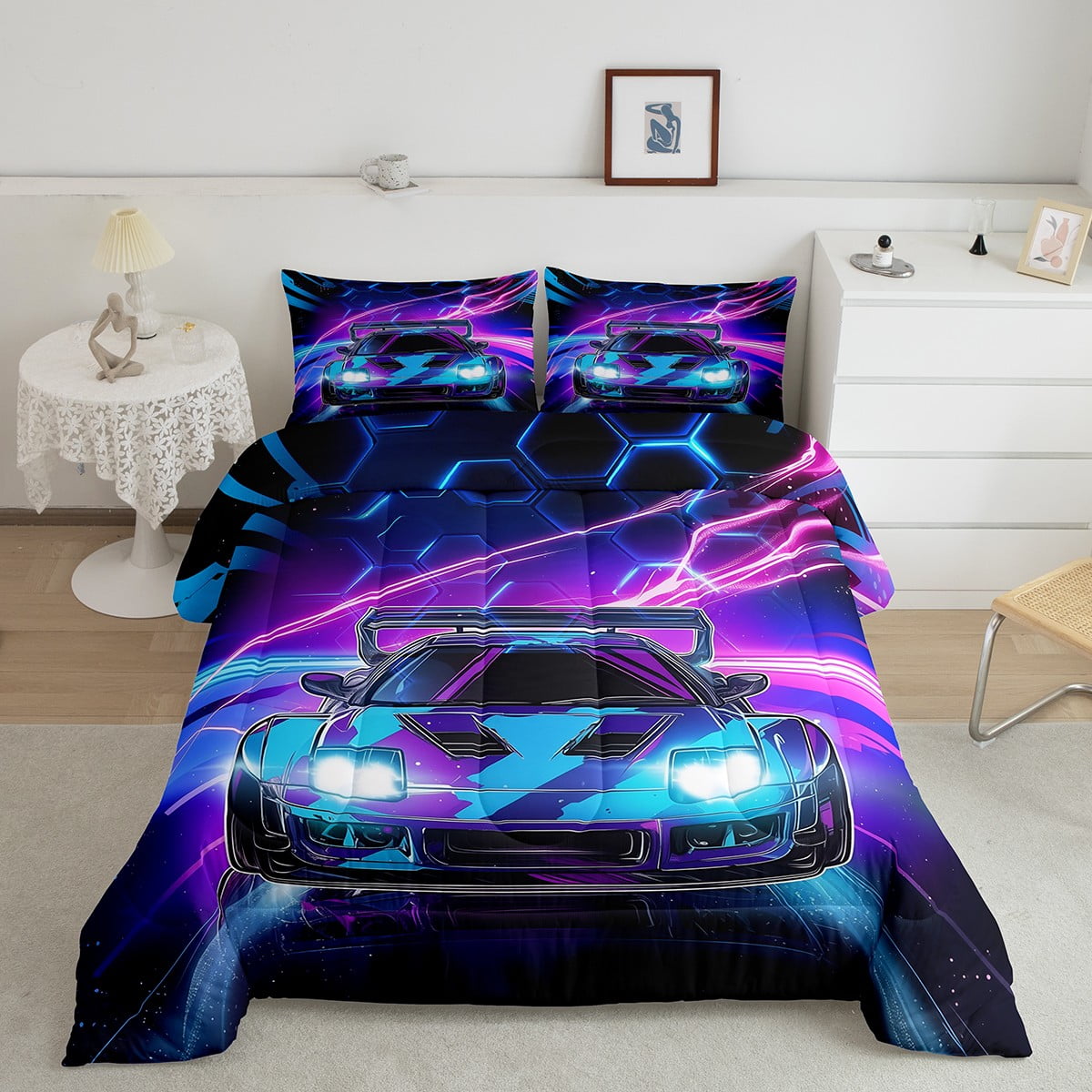 Sports Car Comforter Set, Race Car Bedding Set Full Size, Cool Speed ...