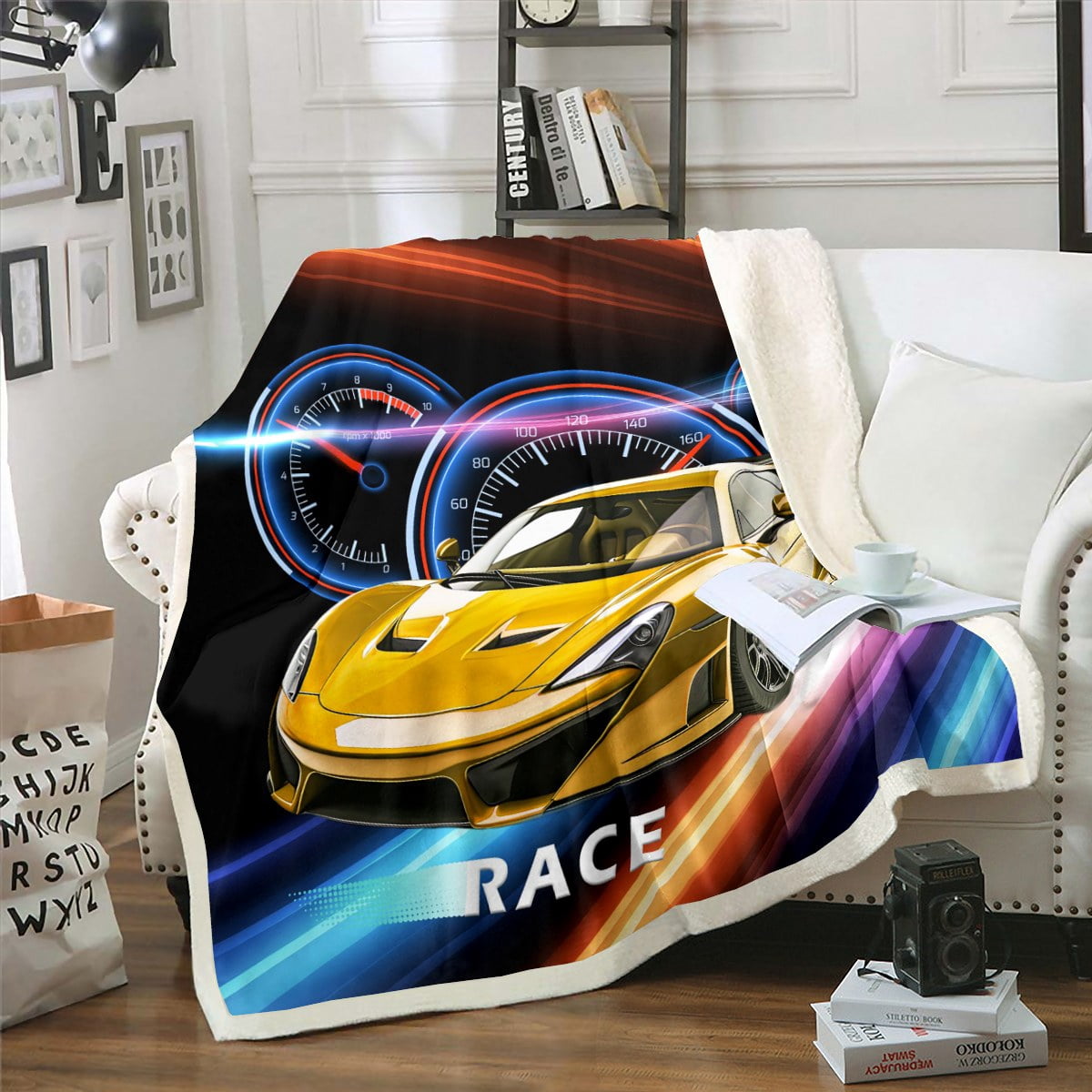 YST Boys Sports Car Fleece Blanket Twin Yellow Race Car Blanket,Racing ...