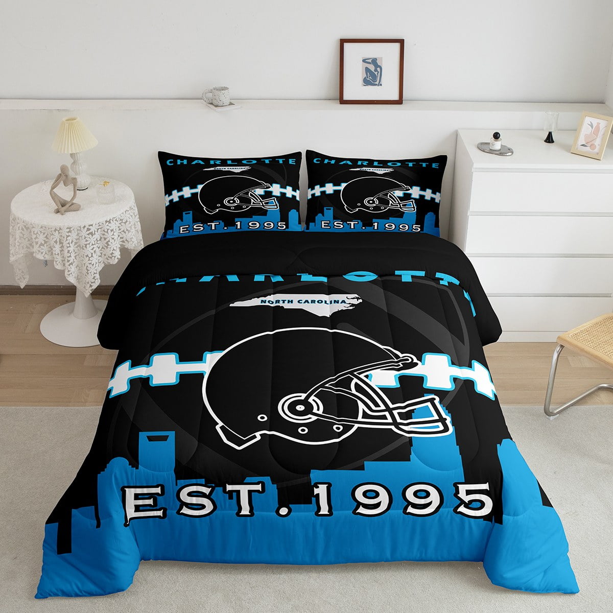 YST Boys Sports Comforter Full Size,Football Helmet Bedding Set,Blue ...