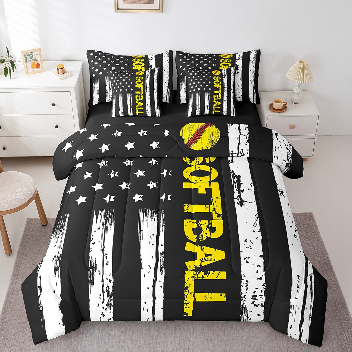 Erosebridal Sports Twin Comforter Set 7-Piece Teens Softball Print ...