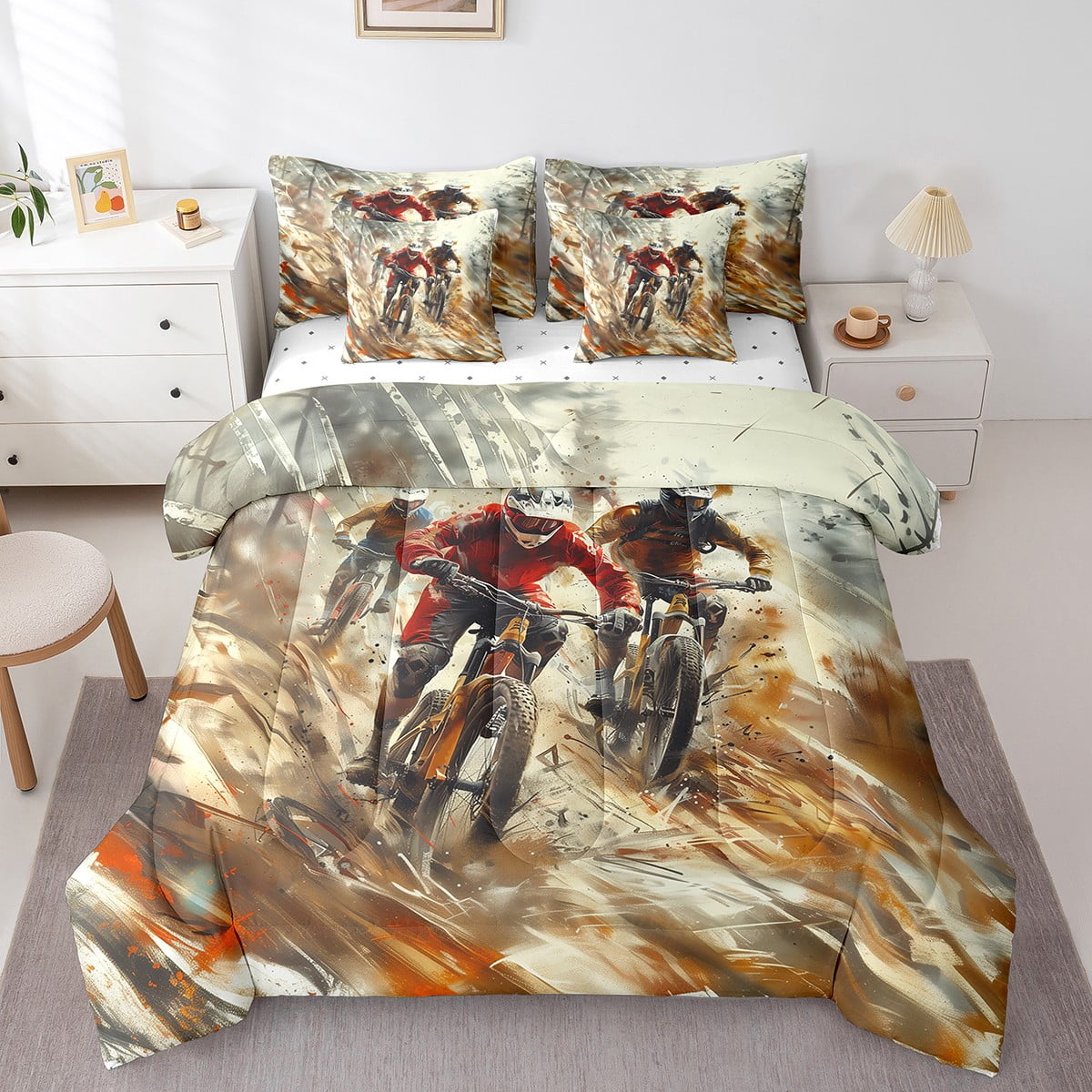 Erosebridal Teens Bed In A Bag King Bicycle Motocross Racer Bed Set 7 Piece,Motorcycle Dirt Bike ...