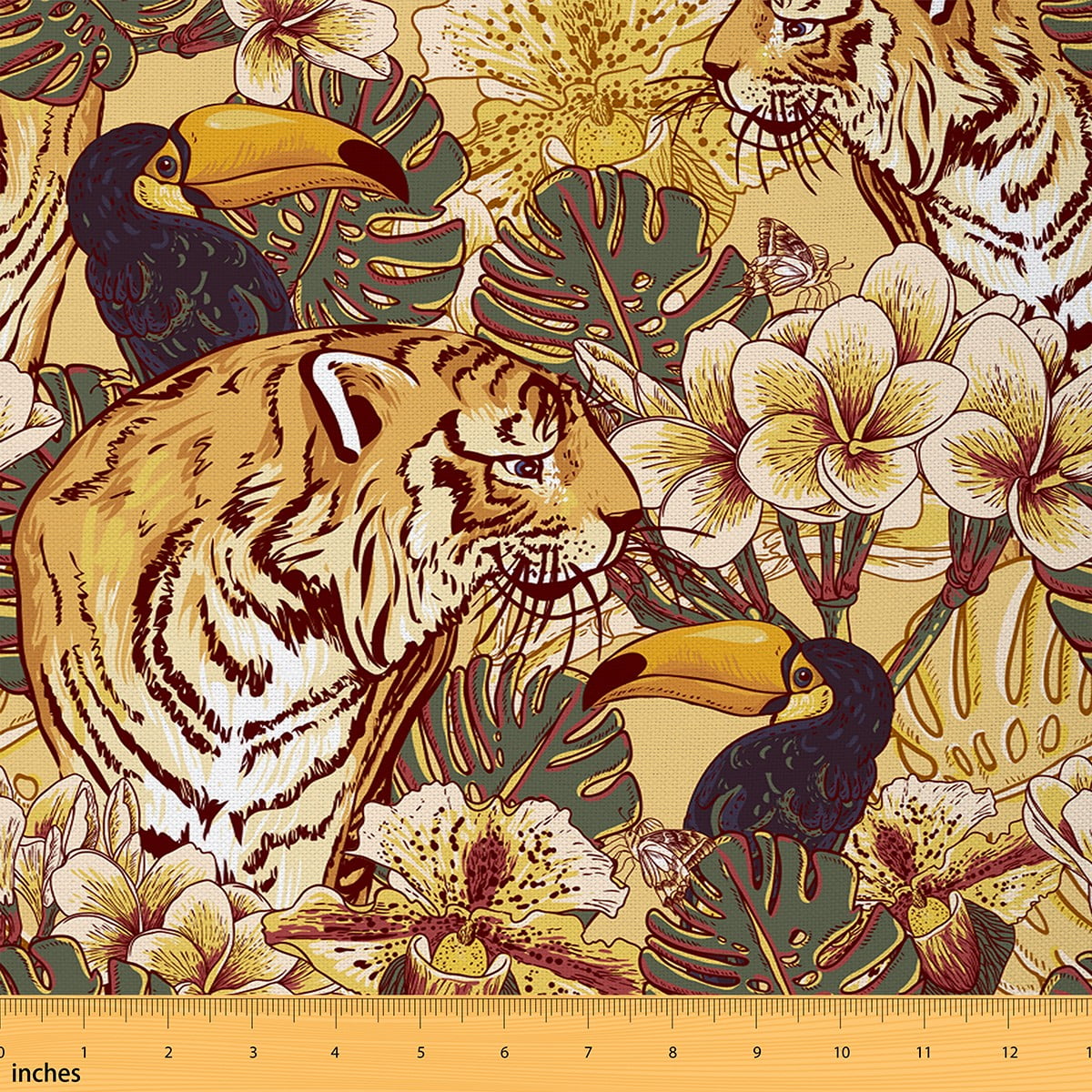 YST Boys Tiger Fabric by The Yard,Cartoon Parrot Butterfly Upholstery Fabric,Woodland Flowers ...