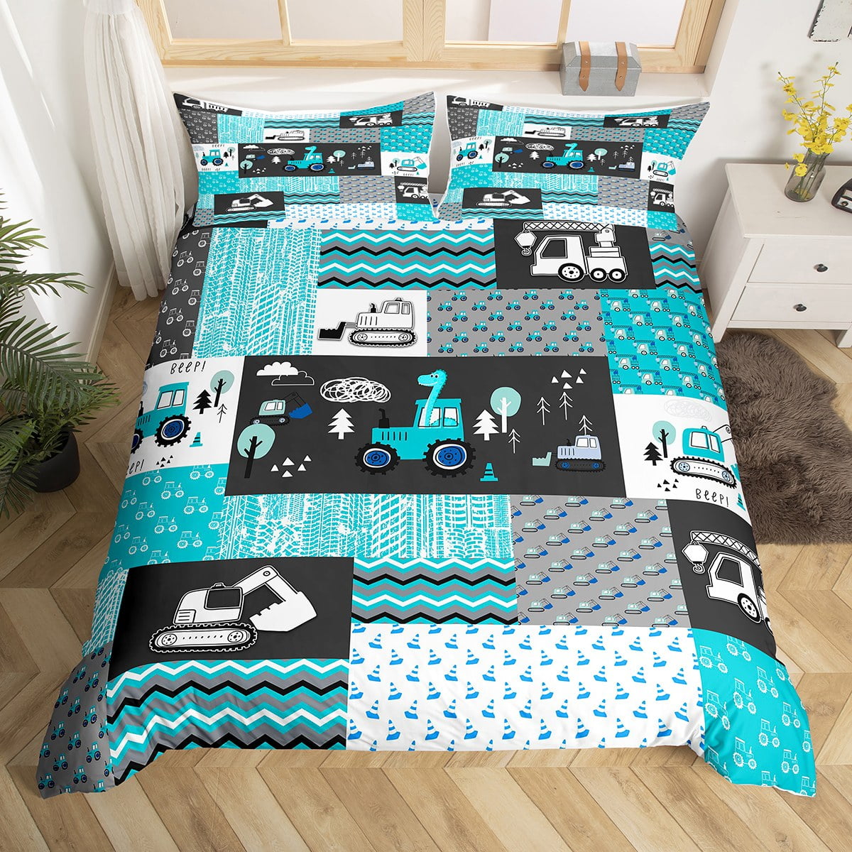 Erosebridal Tractor Queen Bedding Sets Dinosaur Duvet Cover Cartoon ...