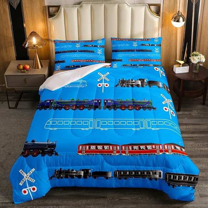 Train Full Size Comforter Set Cartoon Car Full Bedding Set Teens ...