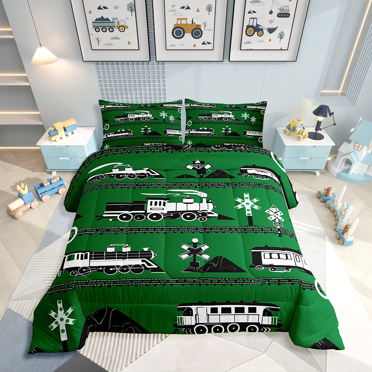 Train King Comforter Set Cartoon Car Bedding, Traffic Transportation ...