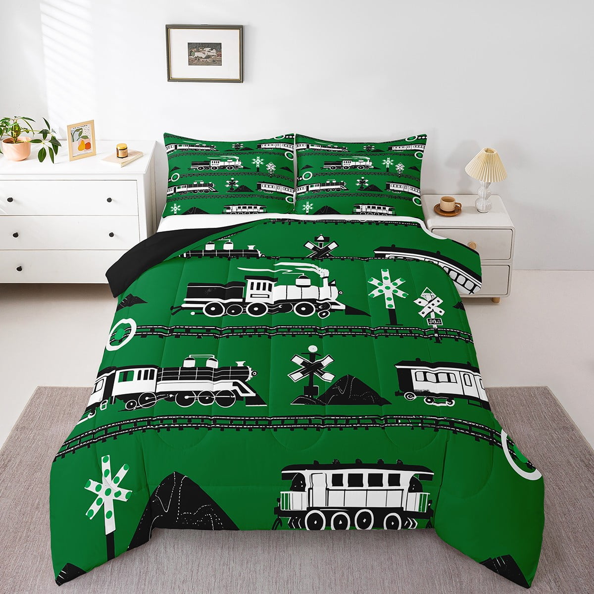 YST Boys Train Toddler Comforter Set Cartoon Car Toddler Bedding ...