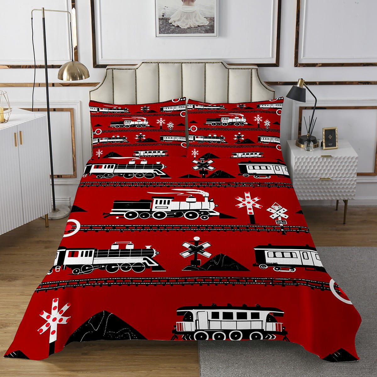 YST Boys Train Twin Bedspread Set Cartoon Car Toddler Coverlet Set ...