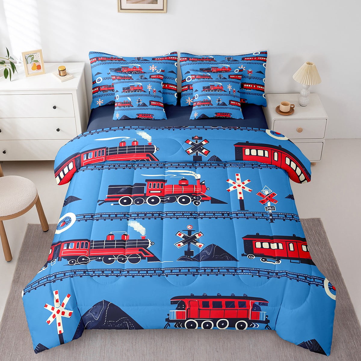 YST Boys Train Twin Comforter Set Cartoon Car Toddler Bedding Set ...
