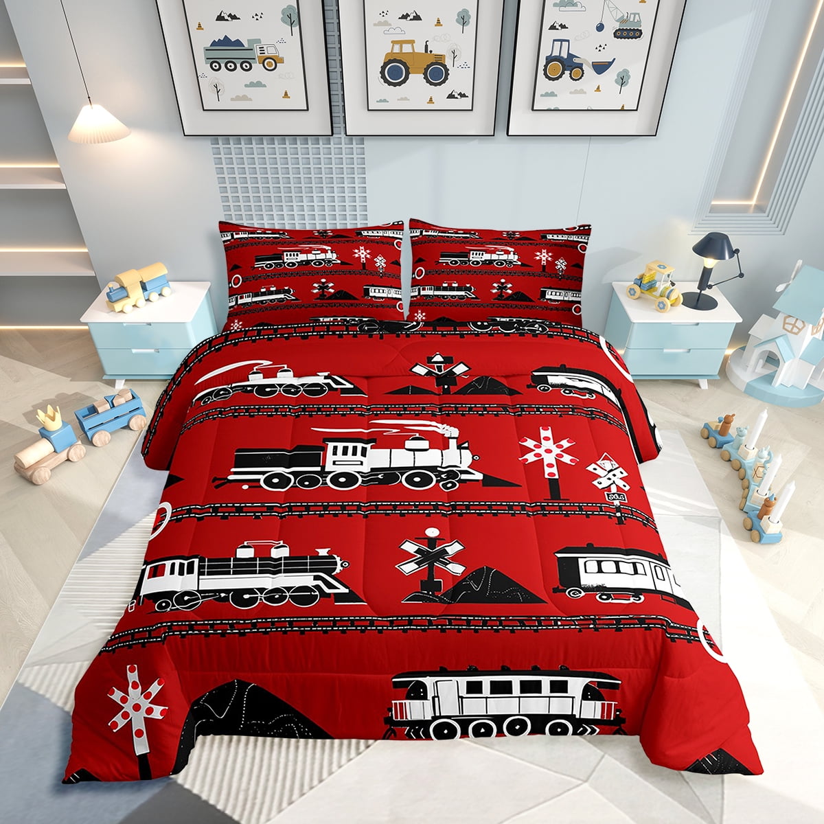 Erosebridal Train Twin Comforter Set Cartoon Car Bedding, Traffic ...