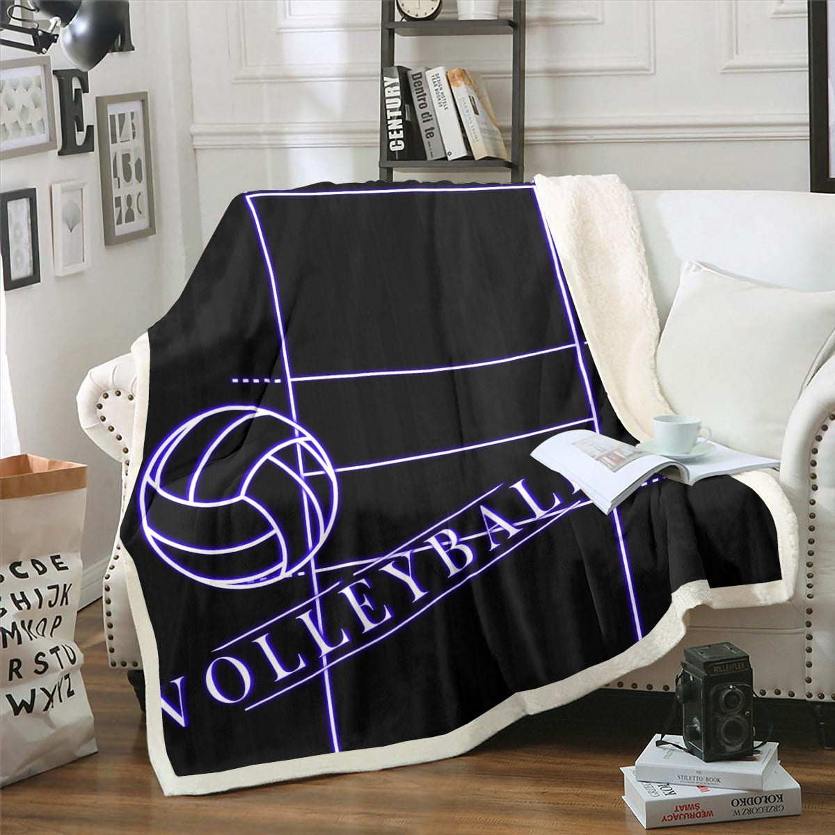 YST Boys Volleyball Throw Blanket for Couch for Kids Teens Black Purple ...
