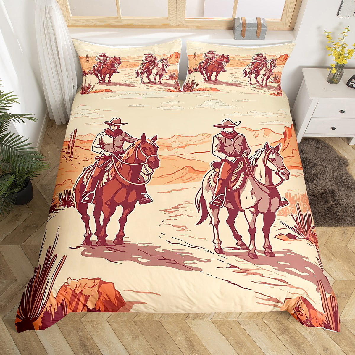 YST Boys Western Bedding Set Queen Cowboy Horse Print Comforter Cover ...