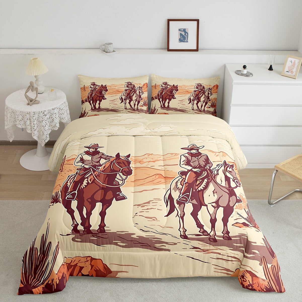 Western Bedding Twin Cowboy Horse Print Comforter Set Wild West Desert ...