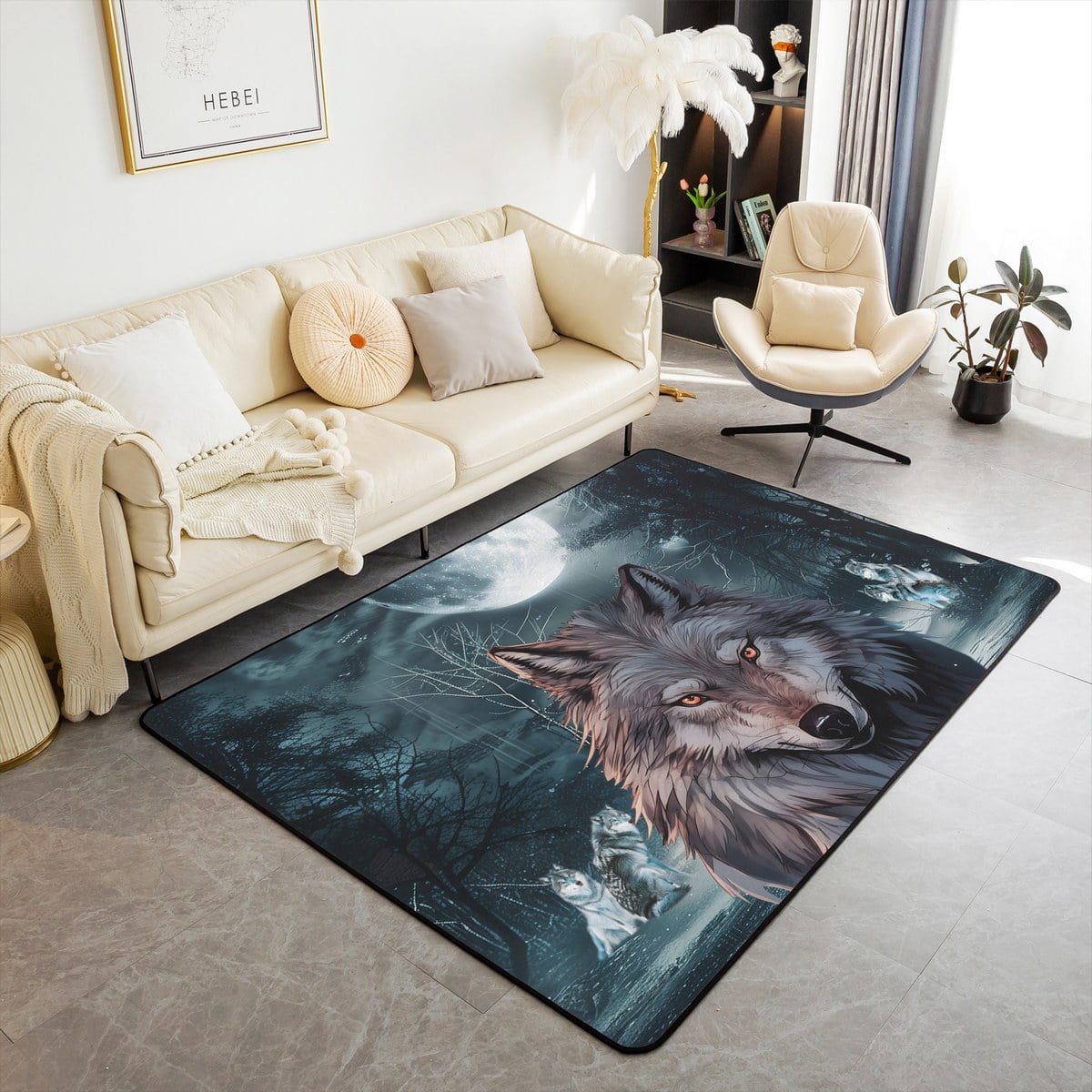 YST Boys Wolf Area Rug Black 3D Wolf Carpet 3x5 Night Galaxy Sky Indoor ...
