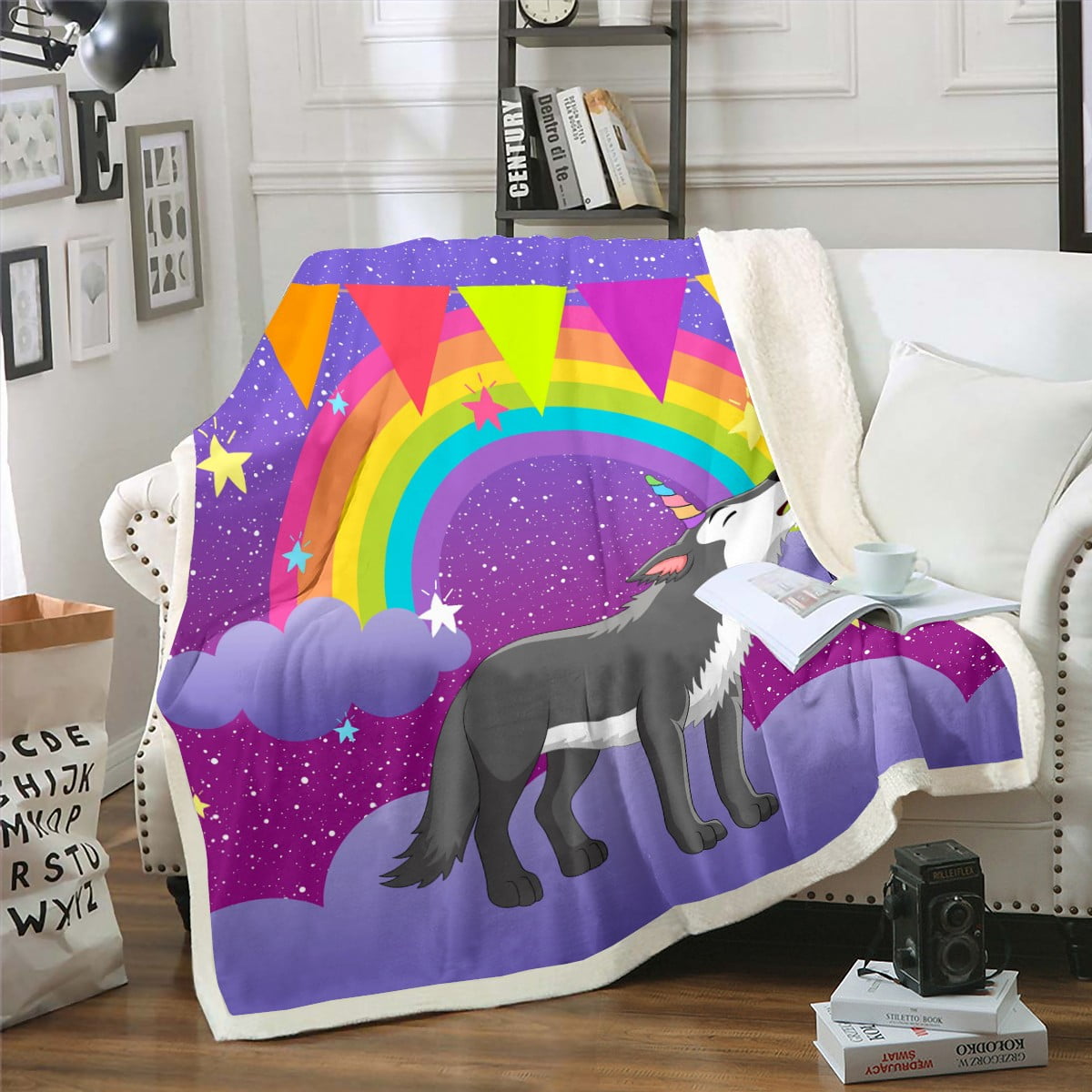 Erosebridal Wolf Sherpa Blanket Queen 90x90 inch Fleece Blanket Cute ...
