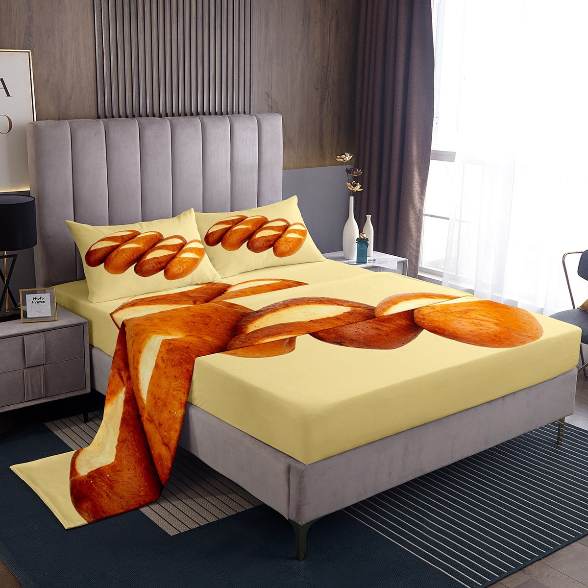 YST Bread Bed Sheets Queen for Kids Adults,Toasted Bread Kawaii Sheet ...